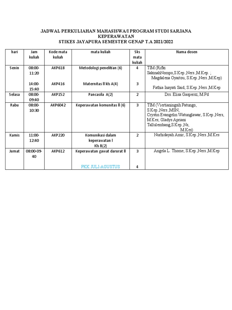 Jadwal Perkuliahan Mahasiswa | PDF