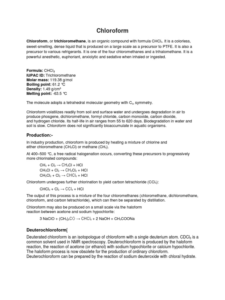 Chloroform: Chloroform, or Trichloromethane, Is An Organic Compound ...