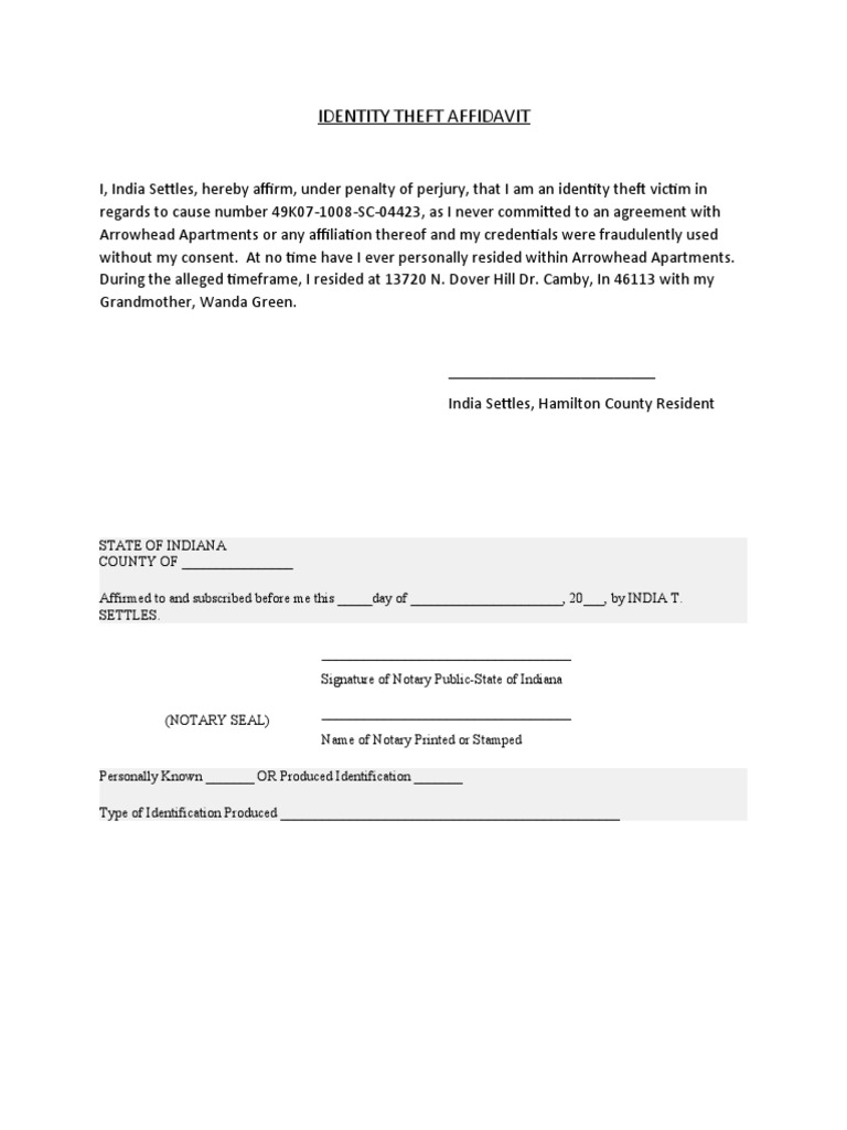 Identity Theft Affidavit | PDF