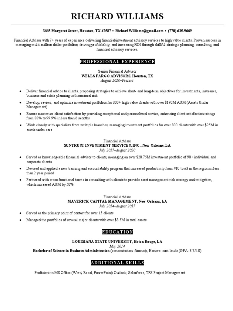 Richard Williams: Professional Experience | PDF | Résumé | Investing