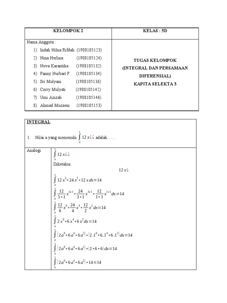 Kelompok 2 - Tugas Integral Differensial | PDF