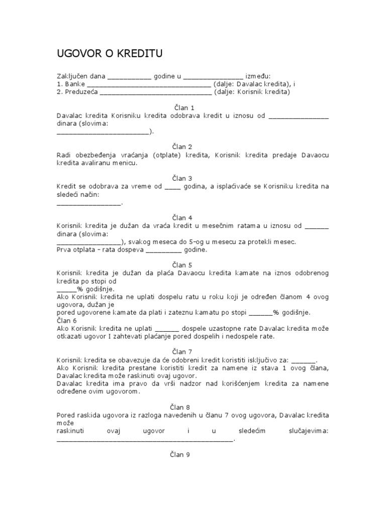 Ugovor o Kreditu | PDF