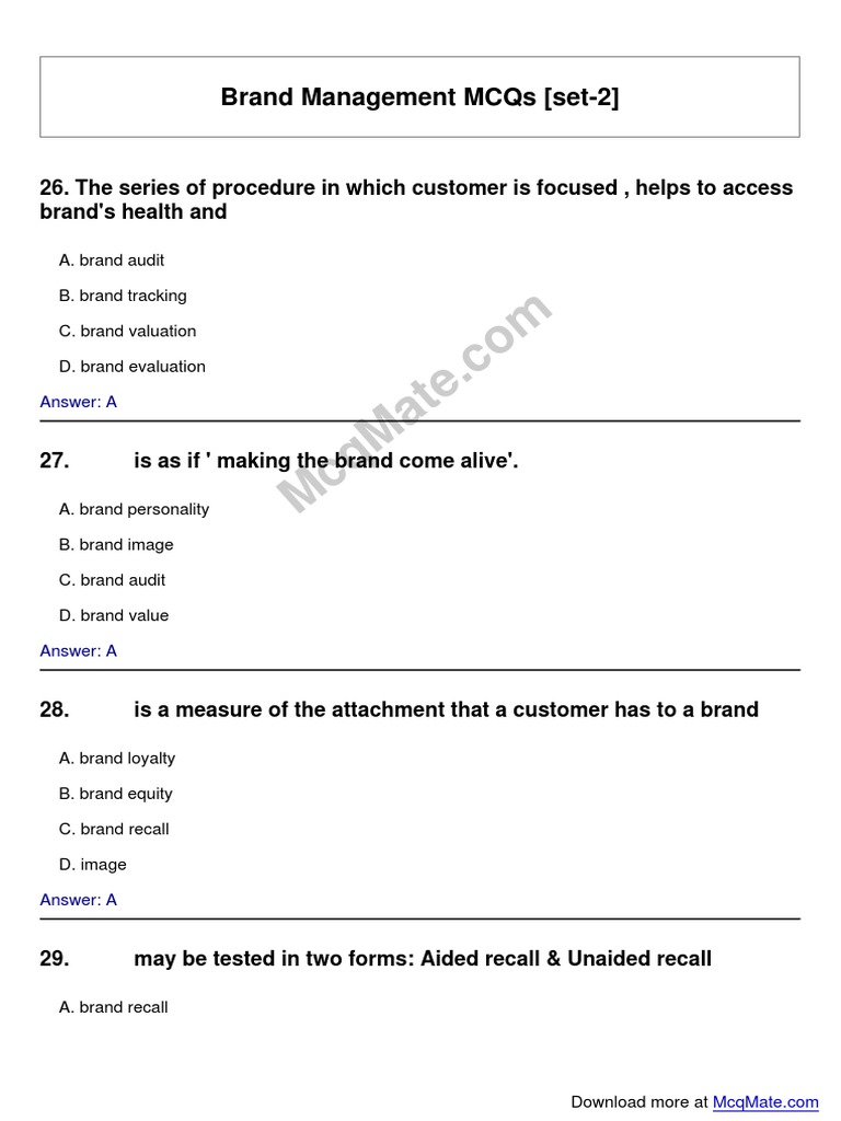 Brand Management MCQs Set 2 | PDF | Brand | Economies