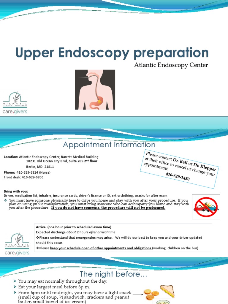 Upper Endoscopy Preparation | PDF | Clinical Medicine | Medical Specialties