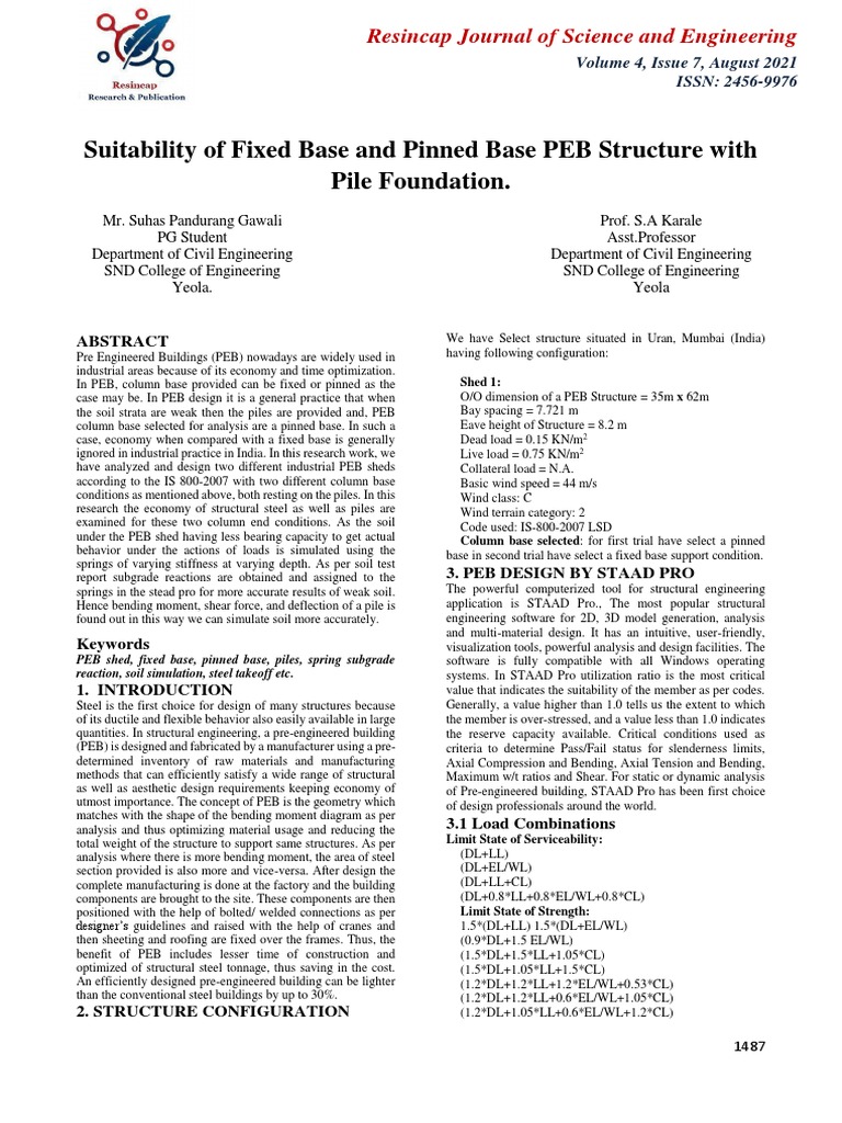PEB Foundation Design: Fixed vs Pinned | PDF | Deep Foundation | Bending
