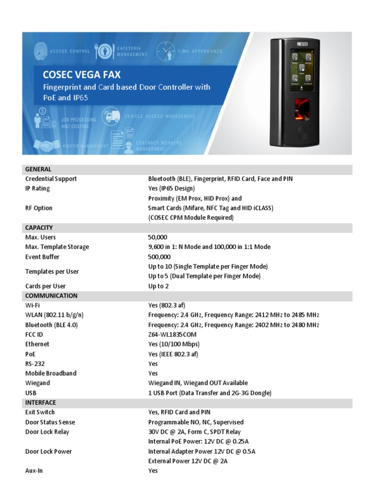 Matrix - Technical Specification - COSEC VEGA FAX | PDF | Bluetooth ...