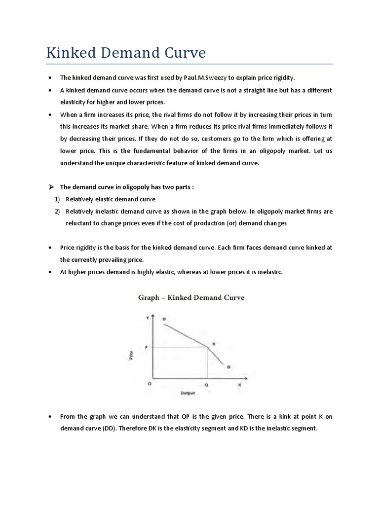 Kinked Demand Curve | PDF | Demand | Oligopoly