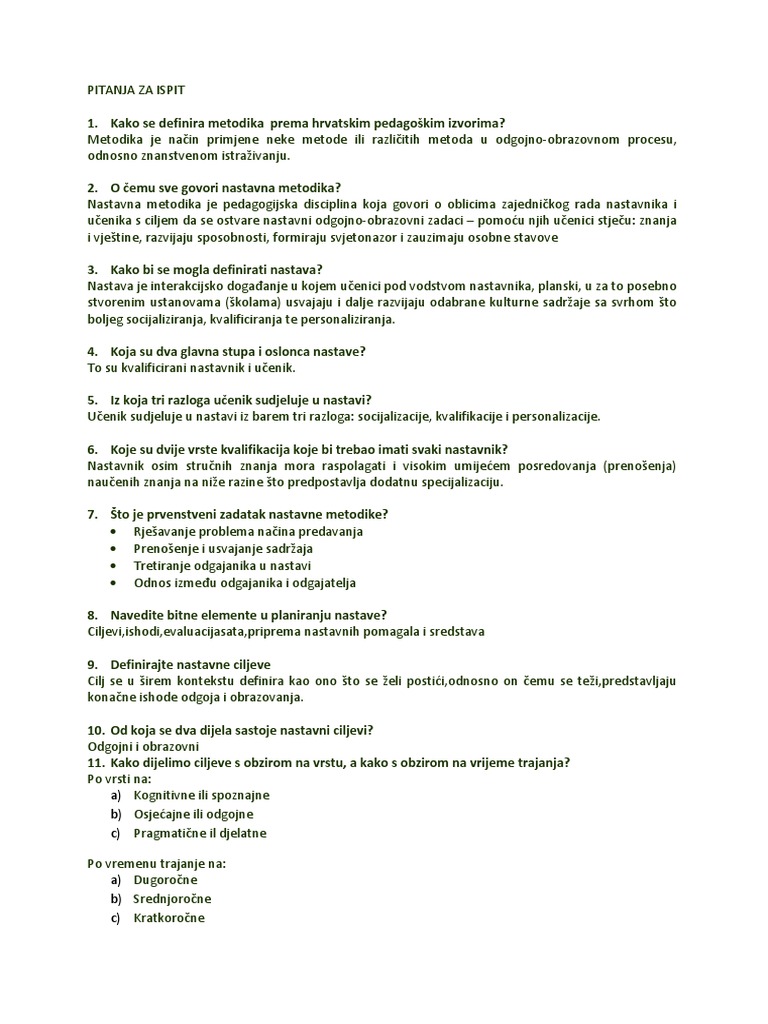 Metodika - Pitanja I Odgovori | PDF
