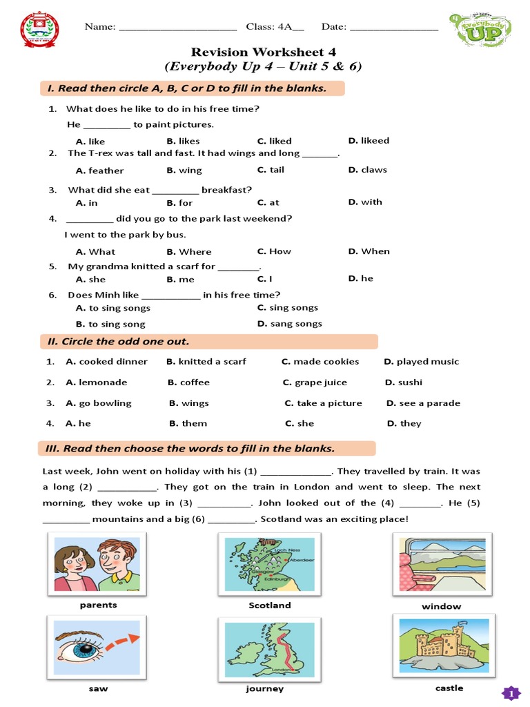 (Everybody Up 4 - Unit 5 & 6) : Revision Worksheet 4 | PDF