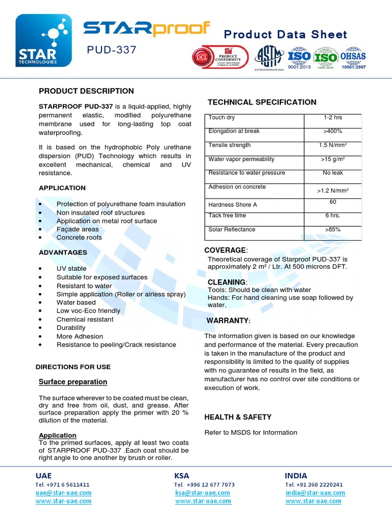 Product Data Sheet: Product Description Technical Specification | PDF | Polyurethane | Materials ...