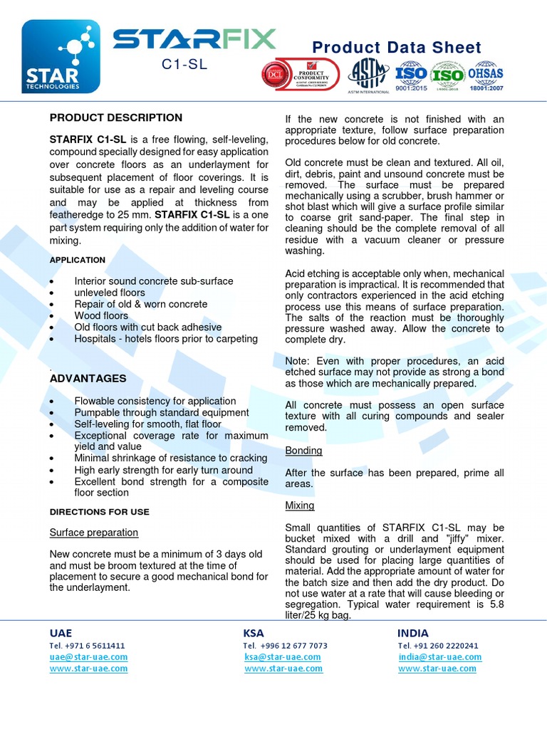 TDS-Starfix C1-SL | PDF | Concrete | Materials