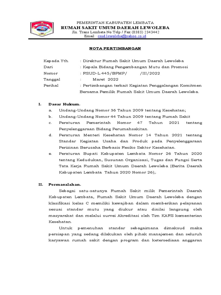 Nota Pertimbangan Kegiatan Penggalangan Komitmen | PDF