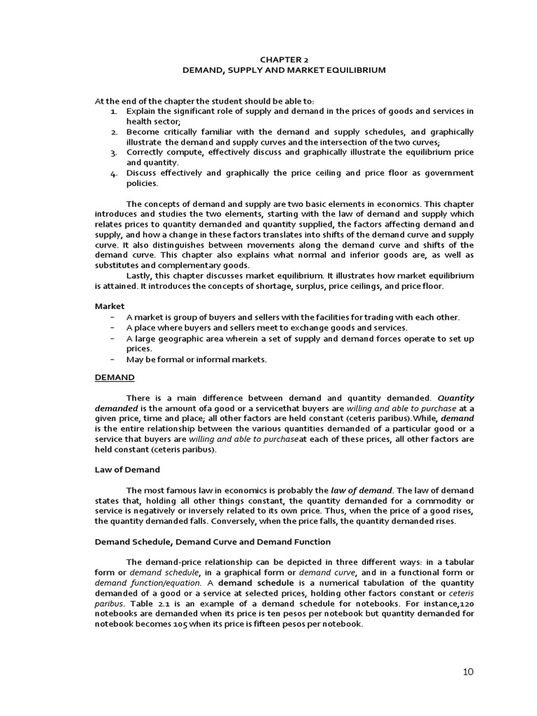 CHAPTER 2-Demand, Supply and Market Equilibrium | Download Free PDF | Demand | Supply (Economics)