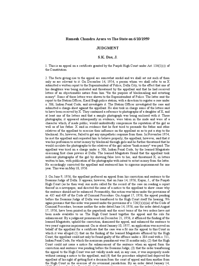 Romesh Chandra Arora Vs The State On 6 | PDF | Criminal Procedure In ...