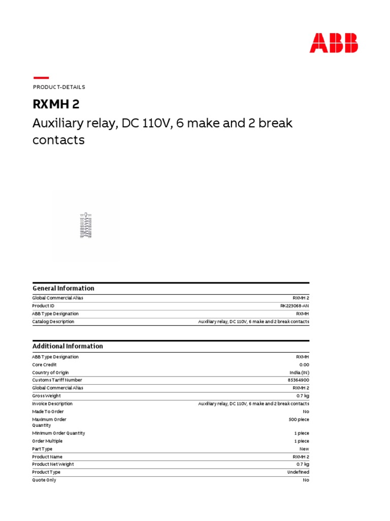 RXMH 2: Auxiliary Relay, DC 110V, 6 Make and 2 Break Contacts | PDF ...