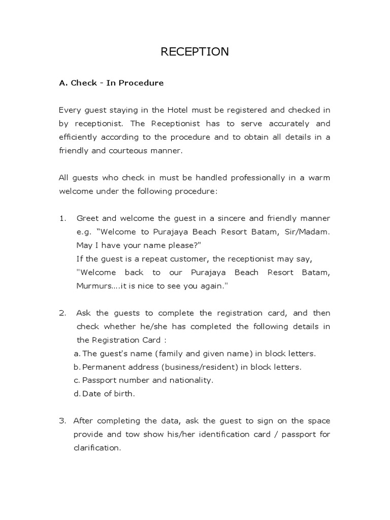 Reception SOP | PDF | Credit Card | Payments