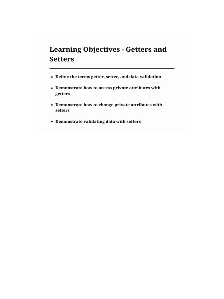 Getter and Setter in CPP | PDF | Class (Computer Programming) | Data Type Getter and Setter in CPP | PDF | Class (Computer Programming) | Data Type