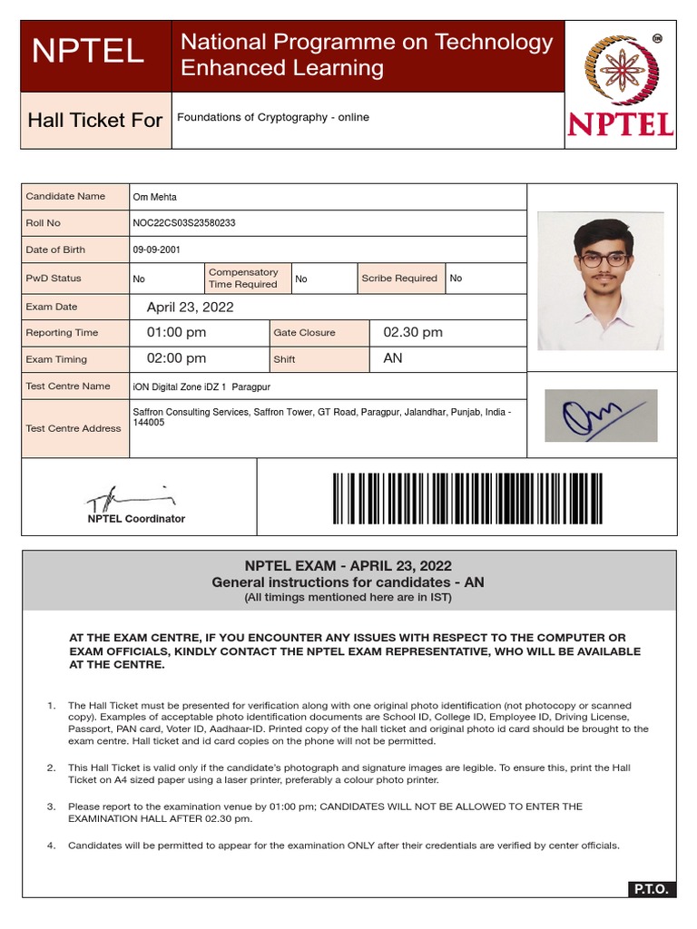 Candidate Hall Ticket | PDF | Identity Document