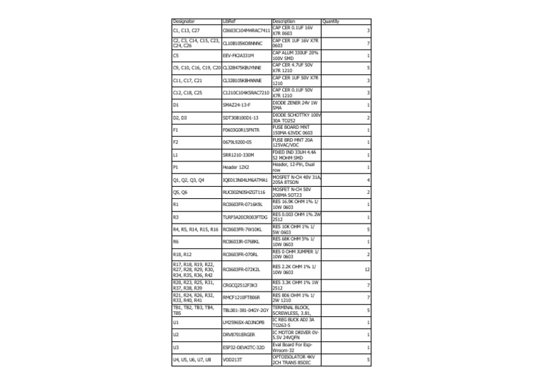 Solar Panel Motor Driver - BOM | PDF