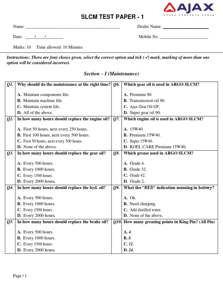 SLCM Maintenance Quiz | PDF | Automotive Industry | Land Vehicles