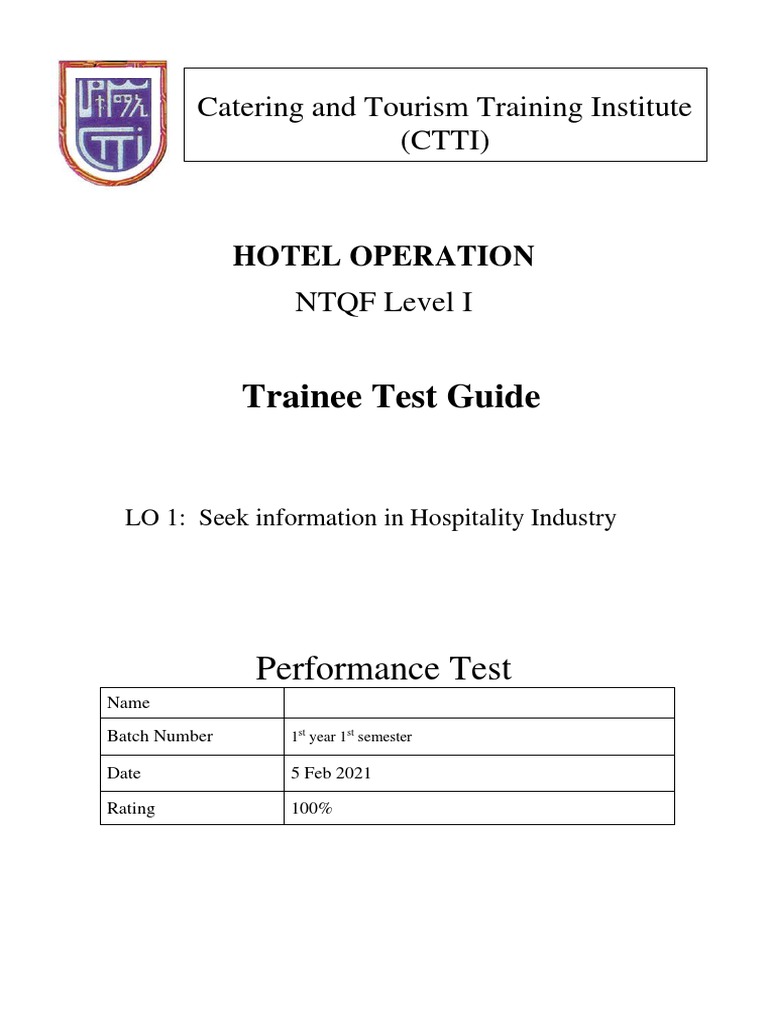 Trainee Test Guide: Catering and Tourism Training Institute (CTTI ...