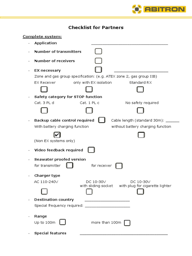 Checklist For Partners | PDF | Battery Charger | Switch