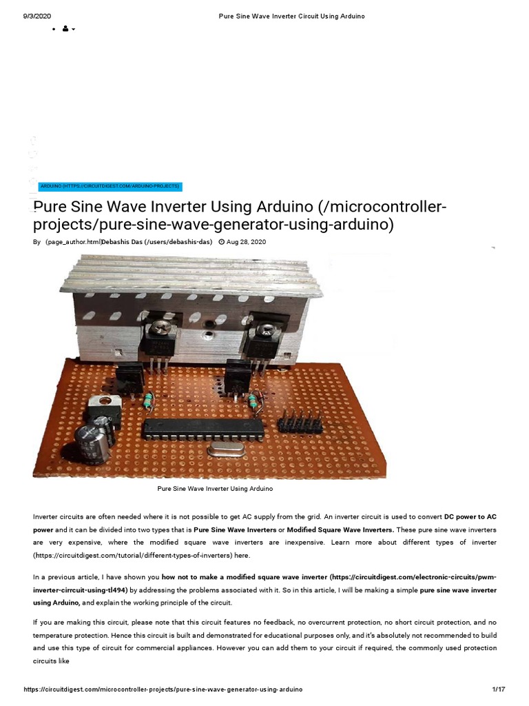 Pure Sine Wave Inverter Circuit Using Arduino | PDF | Power Inverter ...
