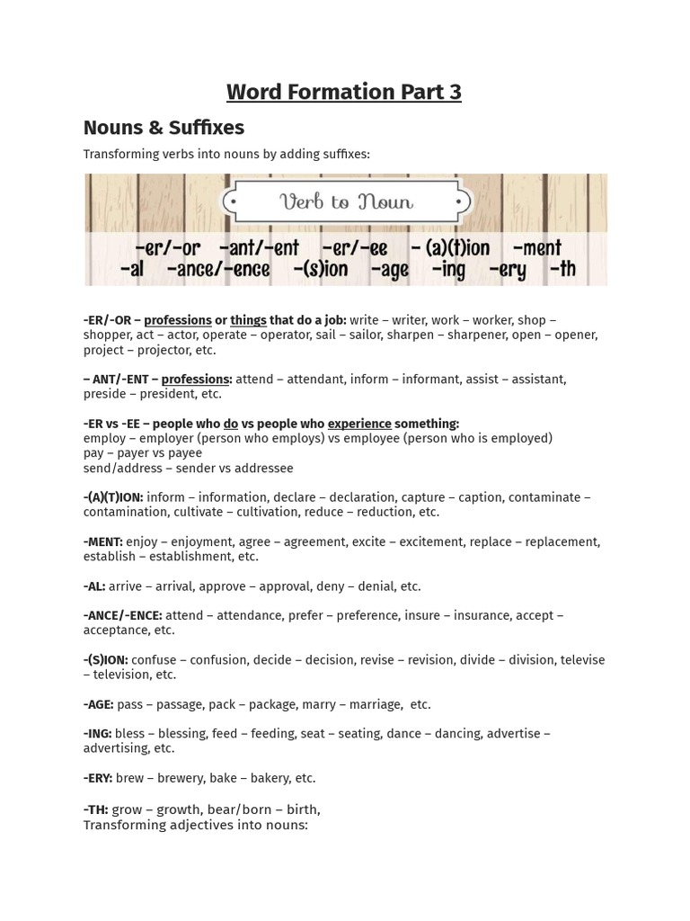 Word Formations Part 3 | PDF | Adjective | Verb