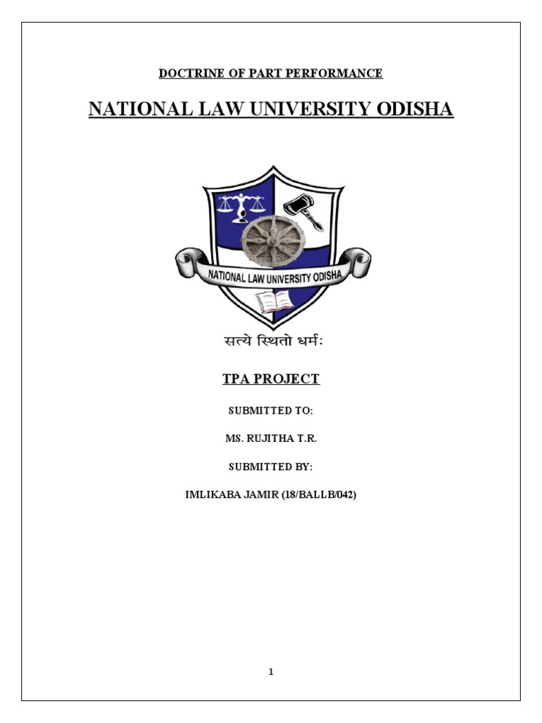 Doctrine of Part Performance | PDF | Property | Equity (Law)