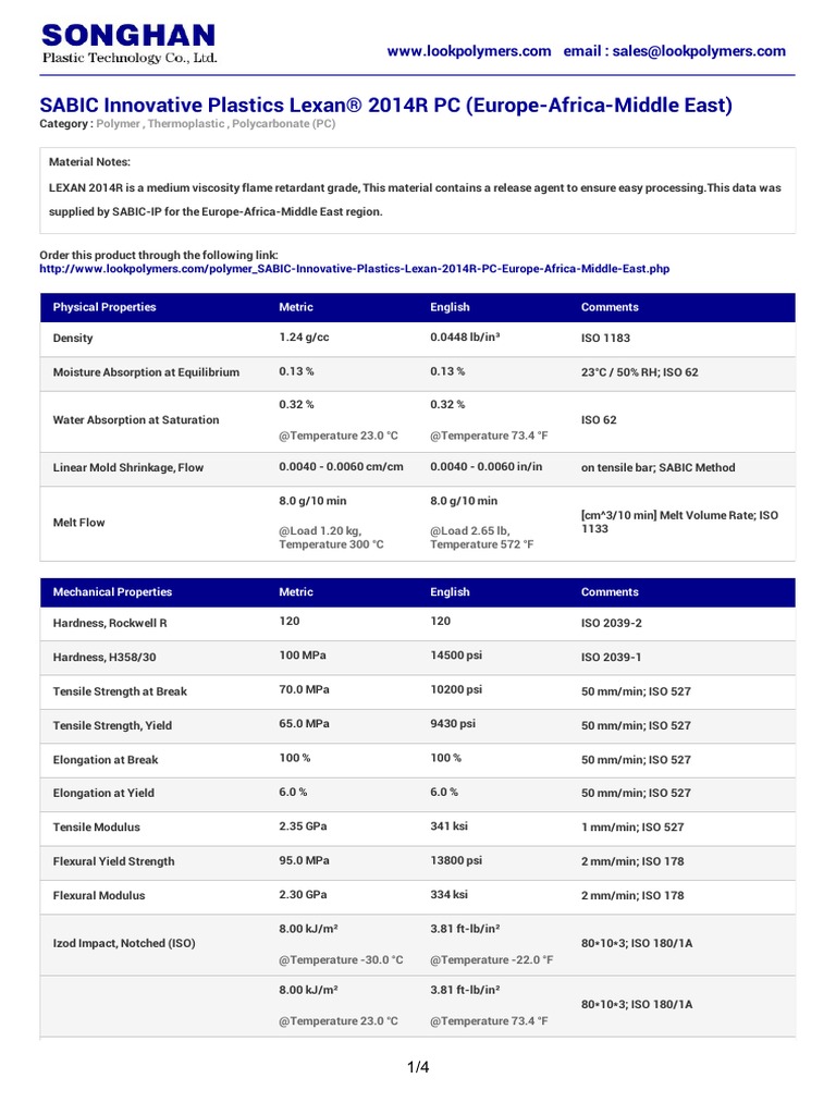 Lexan 2014R PC Datasheet Overview | PDF | Ultimate Tensile Strength ...