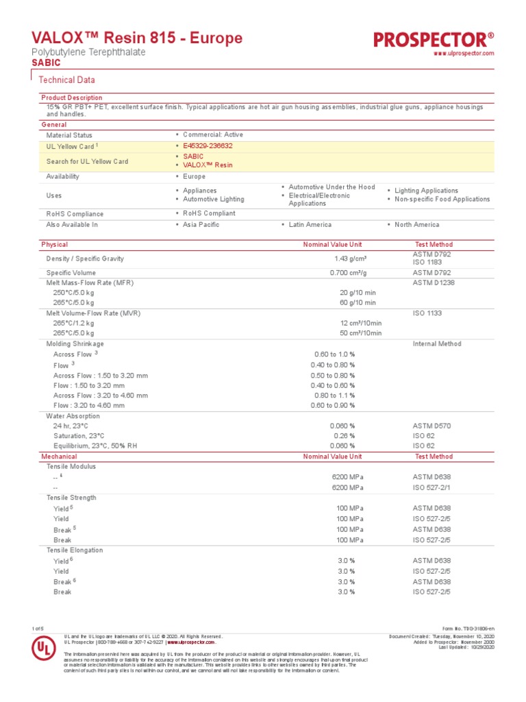 1632 - Pbt-Pet Valox 815 | PDF | Materials Science | Materials