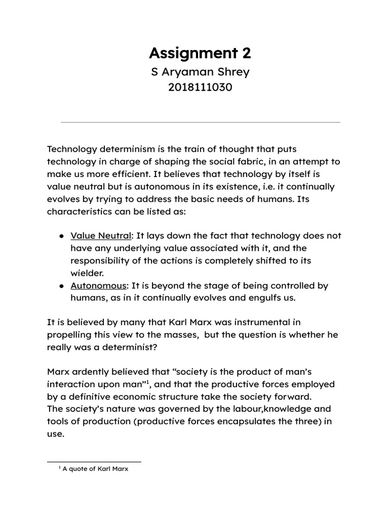 Assignment 2: S Aryaman Shrey 2018111030 | PDF | Determinism | Karl Marx