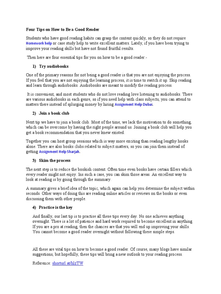 Four Tips On How To Be A Good Reader: Homework Help | PDF | Essays ...