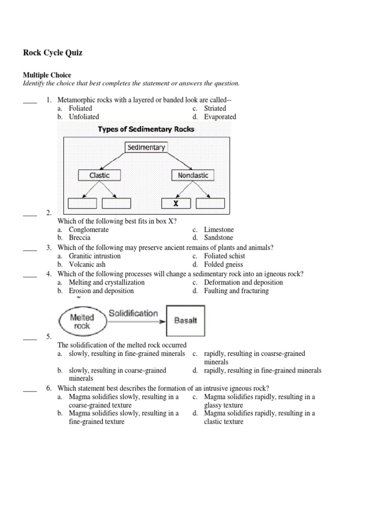 Rock Cycle Quiz: Multiple Choice | PDF | Rock (Geology) | Clastic Rock