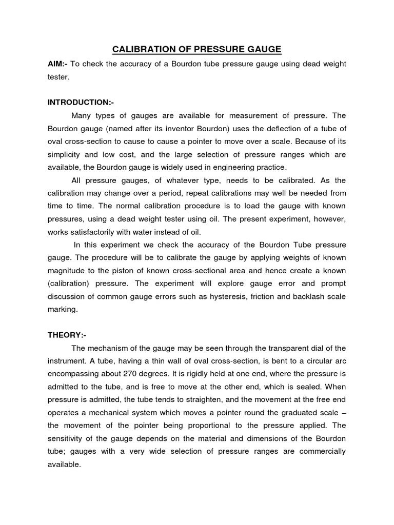 Calibration of Pressure Gauge | PDF | Pressure Measurement | Calibration