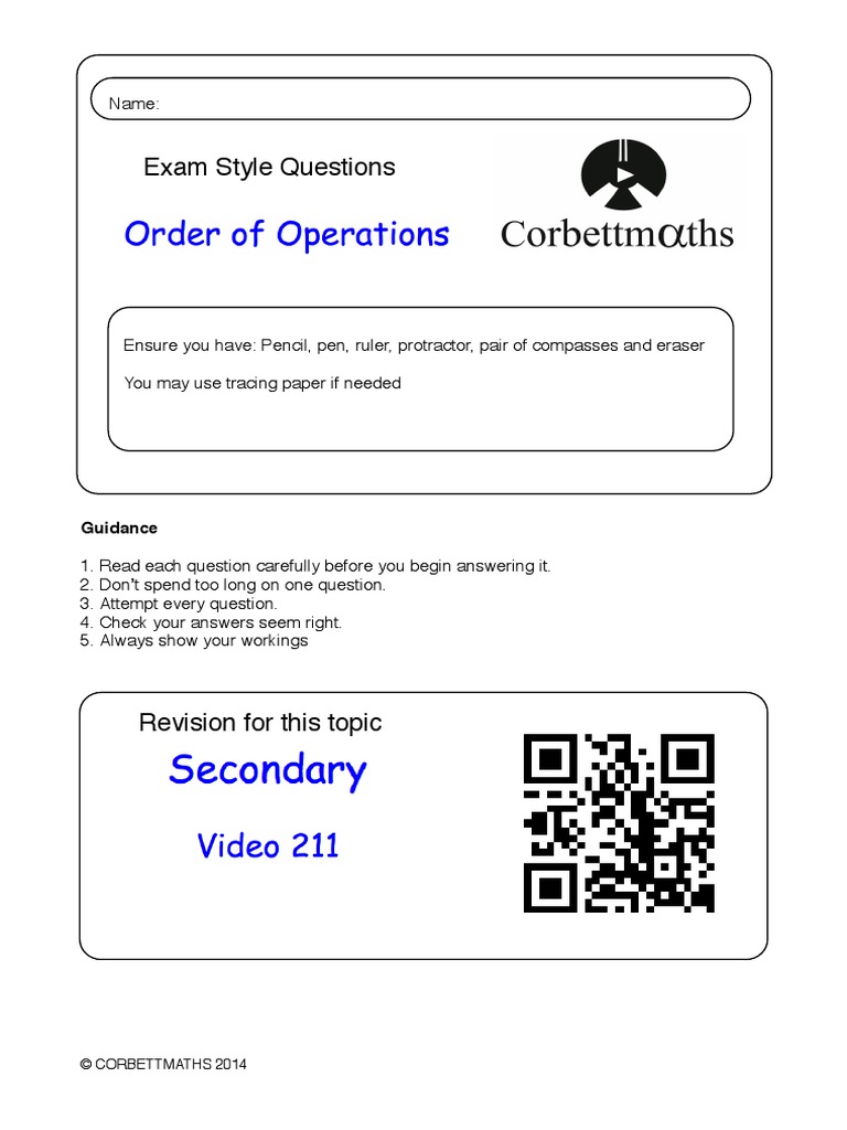 Order of Operations | PDF | Tools