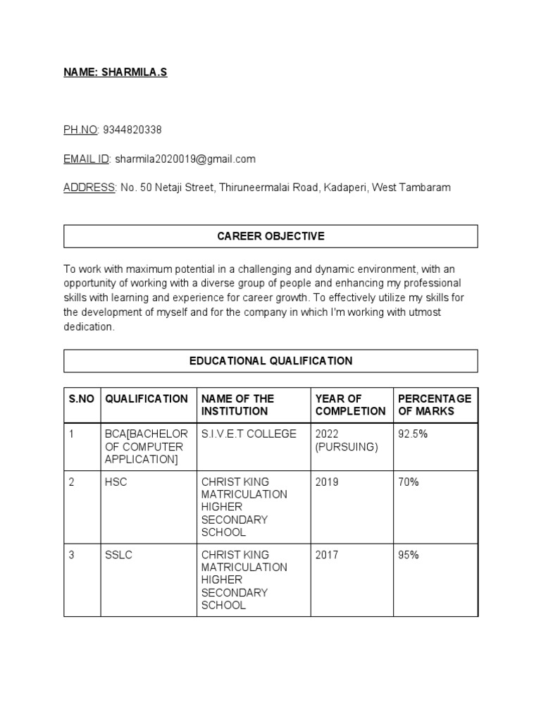 Resume Sharmila | PDF | Cognition | Learning