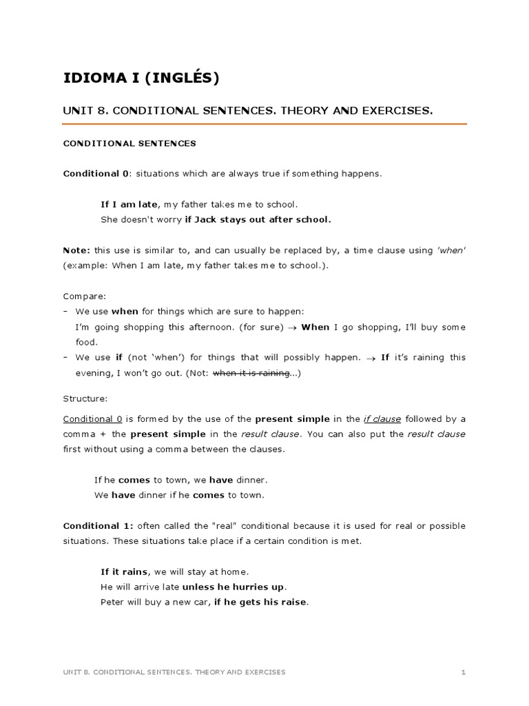 Conditional Sentences - Theory and Exercises | PDF | Language Mechanics | Grammar