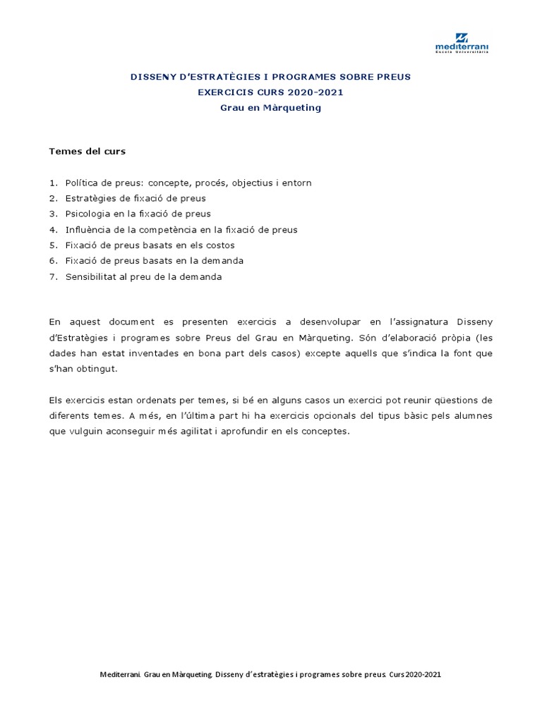 Exercicis PolÃ­tica de Preus | PDF