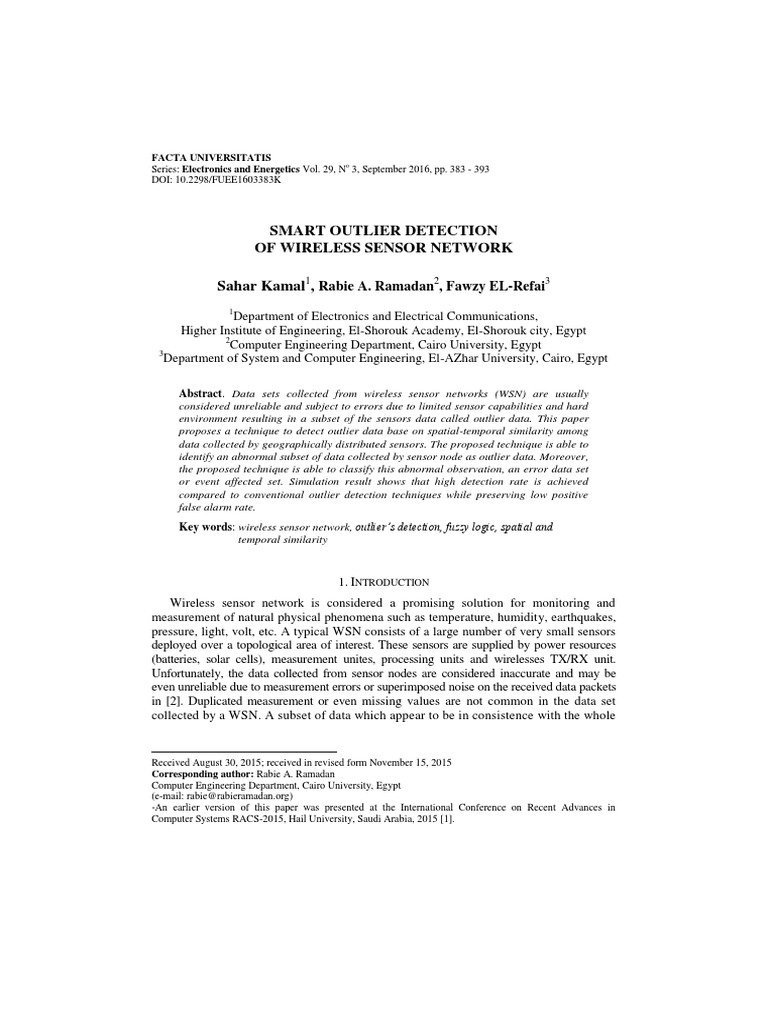 Smart Outlier Detection In Wsn Pdf Wireless Sensor Network Outlier