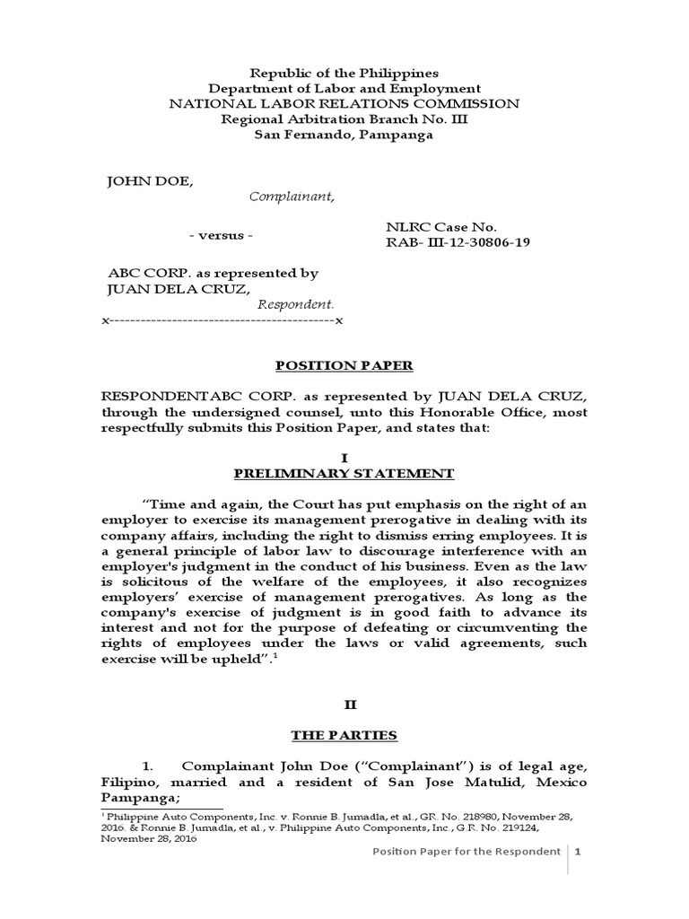 Sample Pleading | PDF | Employment | Burden Of Proof (Law)