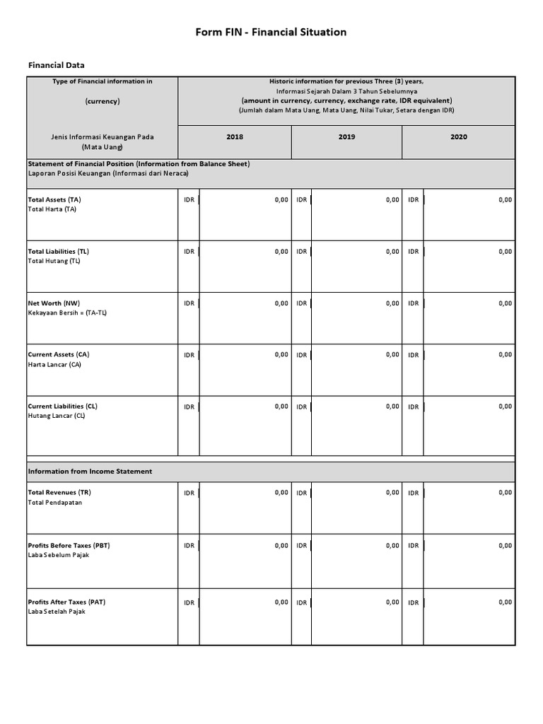 Form FIN Financial Situation - Adhi | PDF | Balance Sheet | Japanese Yen