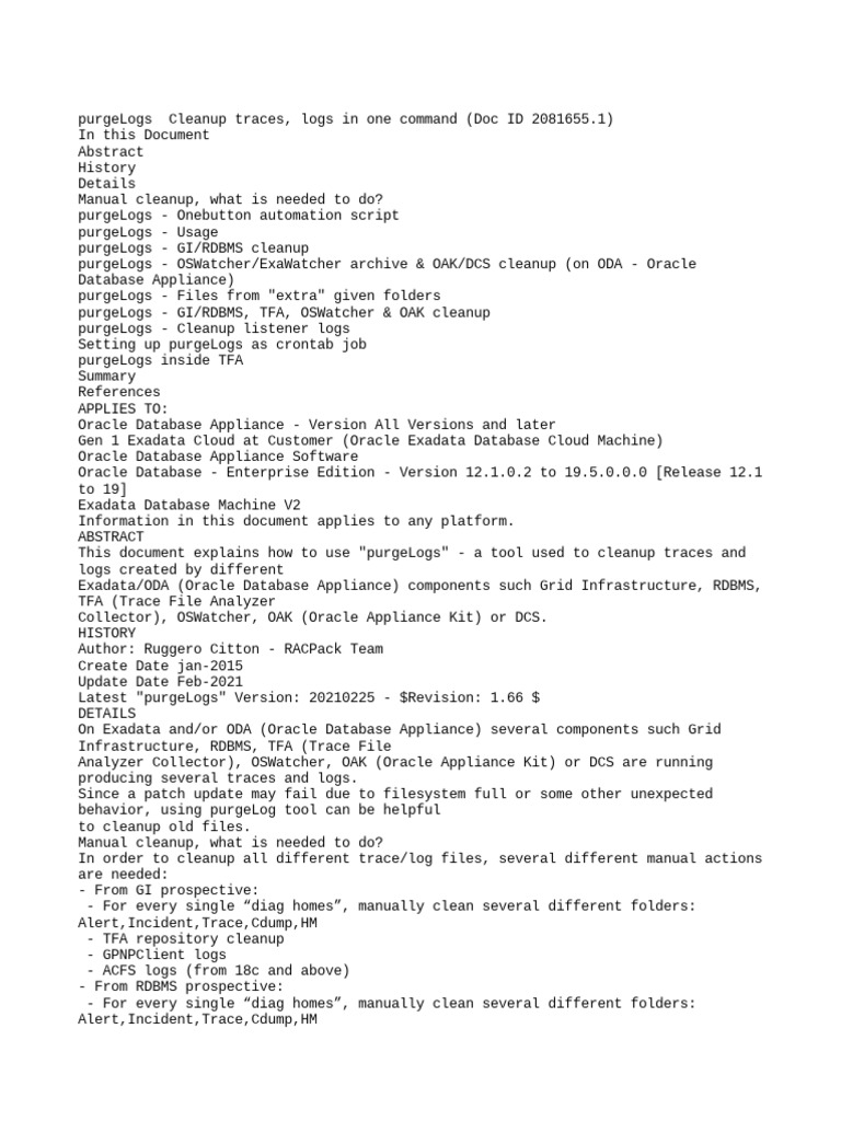Cleanup Traces, Logs in One Command | PDF | Computer File | Oracle ...