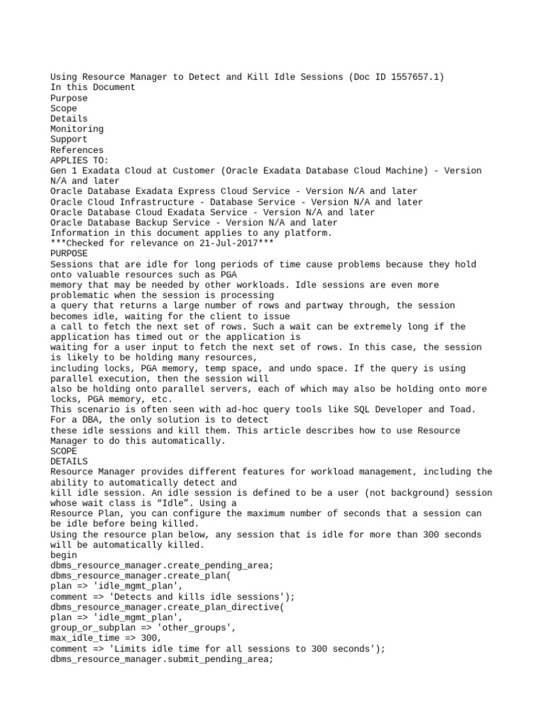Automatically Detecting and Killing Idle Database Sessions Using Oracle ...