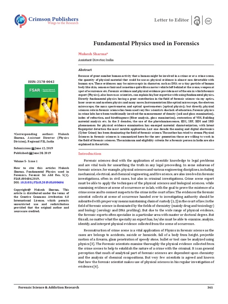 Fundamental Physics Used in Forensics: Crimson Publishers | PDF ...