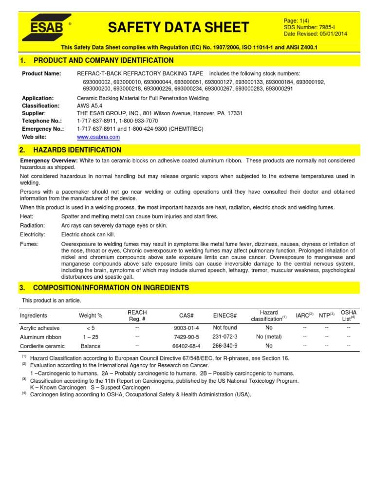 Safety Data Sheet: 1. Product and Company Identification | PDF ...