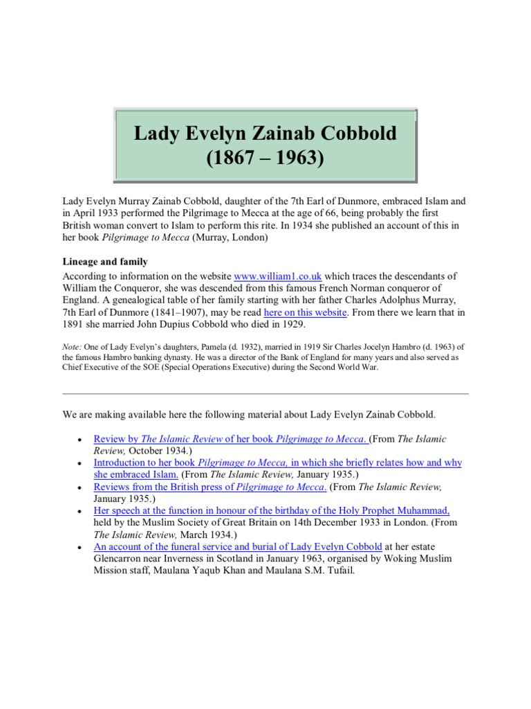 Lady Evelyn Zainab Cobbold Had | PDF | Monotheism | Religious Faiths