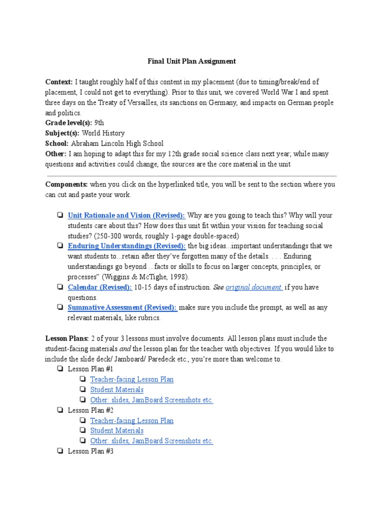 Felber Final Unit Plan | PDF | The Holocaust | Lesson Plan