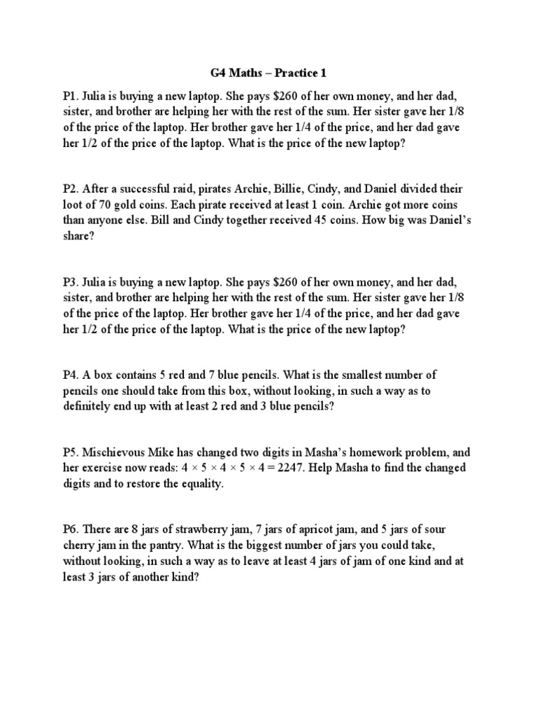 G4 Maths - Practice 1 | PDF | Home & Garden