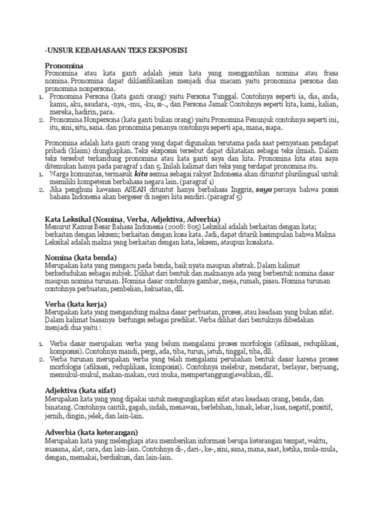 Unsur Kebahasaan Teks Eksposisi | PDF | Seni & Disiplin Bahasa